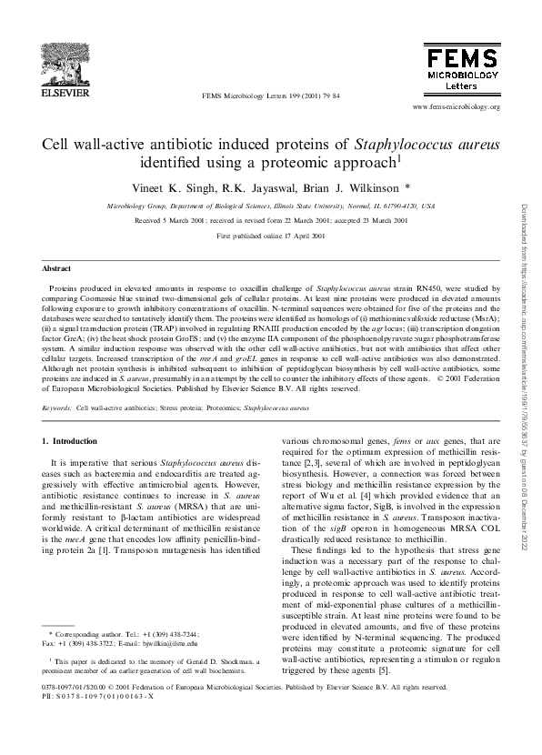 (PDF) Cell wall-active antibiotic induced proteins of Staphylococcus ...