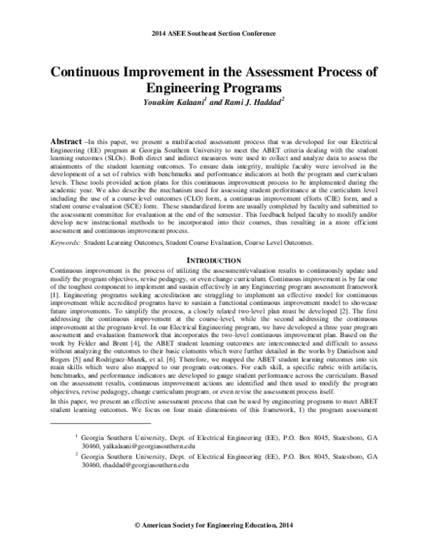 (PDF) Continuous Improvement in the Assessment Process of Engineering ...