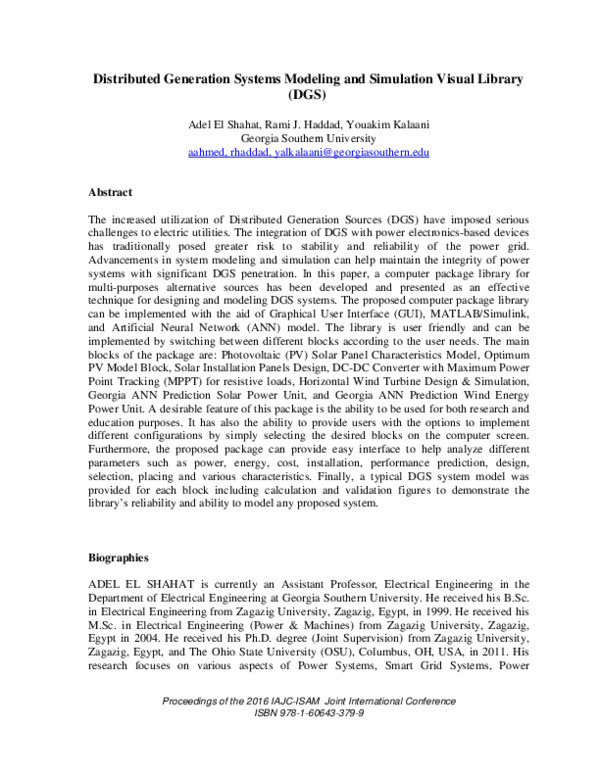 Distributed Generation Systems Modelling and Simulation Visual Library (DGS)