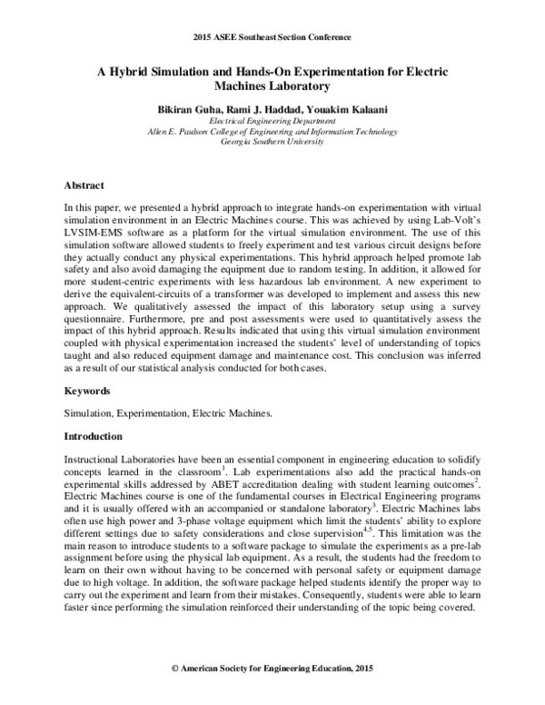 (PDF) 2015 ASEE Southeast Section Conference A Hybrid Simulation and Hands-On Experimentation ...