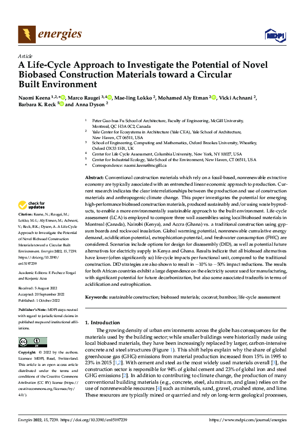 (PDF) A Life-Cycle Approach to Investigate the Potential of Novel ...