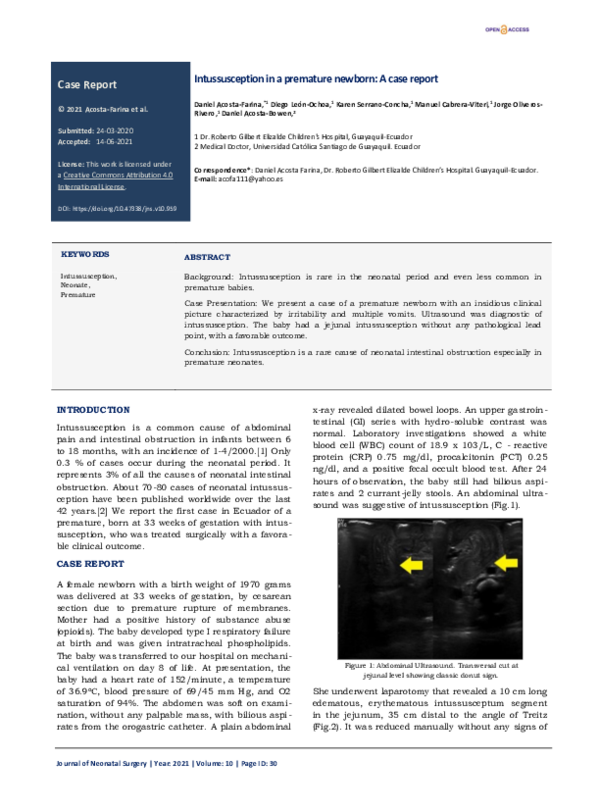 (PDF) Intussusception in a premature newborn: A case report
