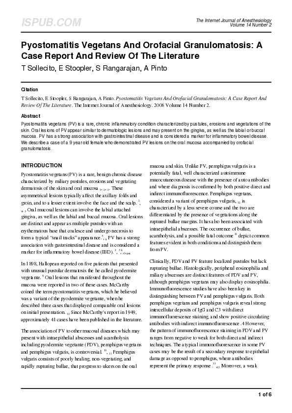 (PDF) Pyostomatitis Vegetans And Orofacial Granulomatosis: A Case ...