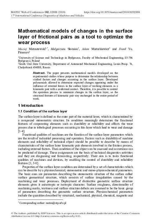 (PDF) Mathematical models of changes in the surface layer of frictional ...