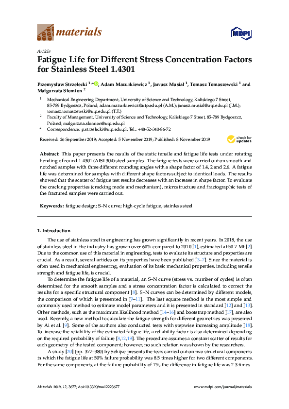 (PDF) Fatigue Life for Different Stress Concentration Factors for ...