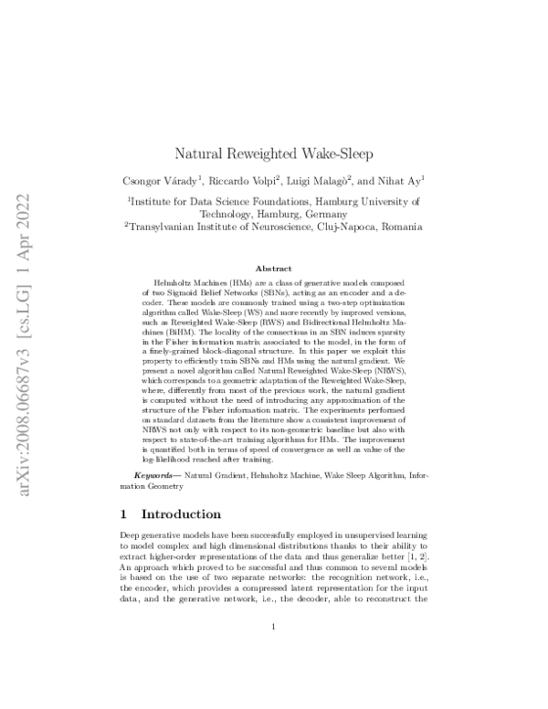 (PDF) Natural Reweighted Wake–Sleep | Csongor Várady - Academia.edu