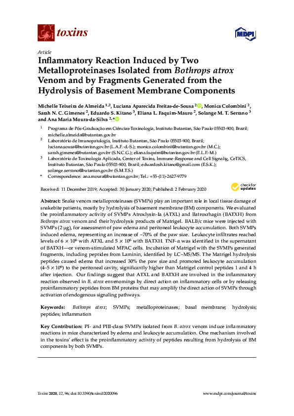 (PDF) Inflammatory Reaction Induced by Two Metalloproteinases Isolated ...