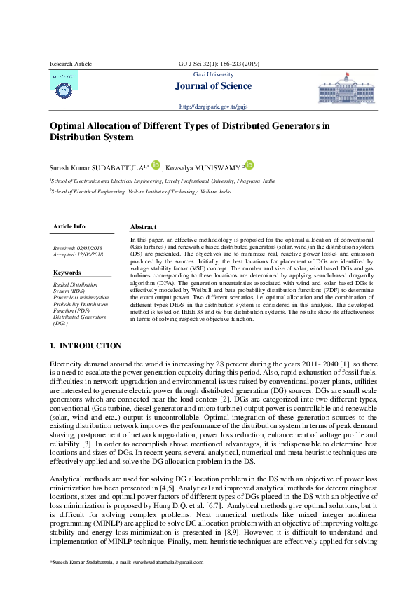 Pdf Optimal Allocation Of Different Types Of Distributed Generators In Distribution System