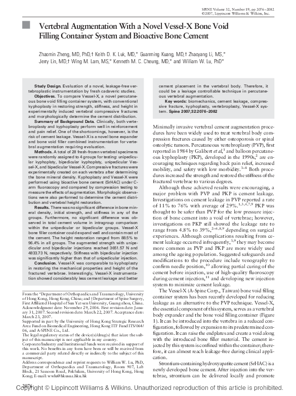 (PDF) Vertebral Augmentation with a Novel Vessel-X Bone Void Filling ...