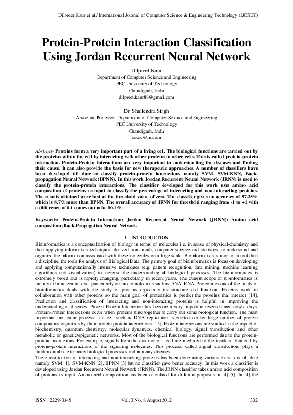 (PDF) Protein-Protein Interaction Classification Using Jordan Recurrent ...
