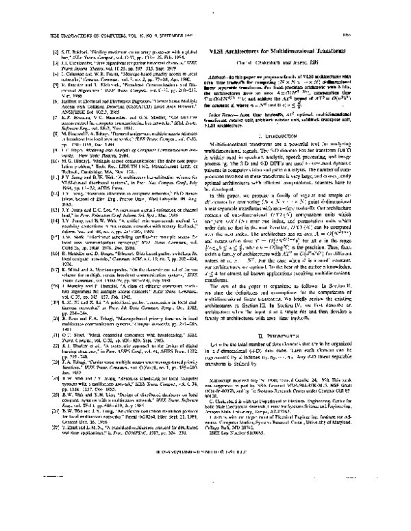 Pdf Vlsi Architectures For Multidimensional Transforms