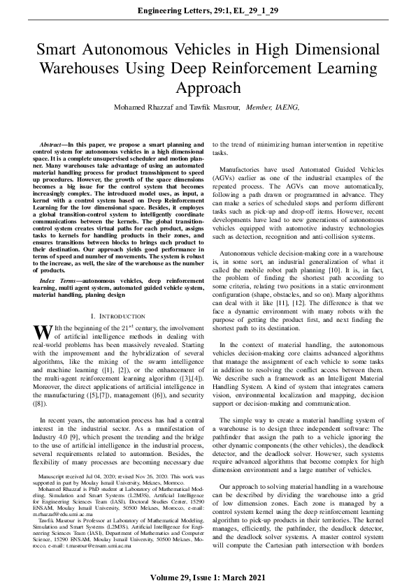 (PDF) Smart Autonomous Vehicles in High Dimensional Warehouses Using Deep Reinforcement Learning ...