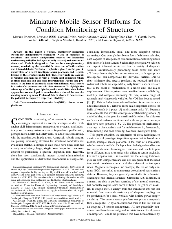 (PDF) Miniature Mobile Sensor Platforms for Condition Monitoring of Structures