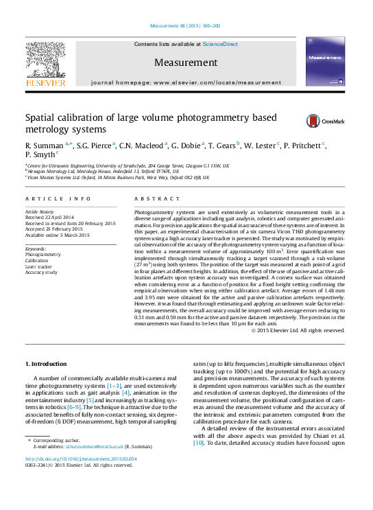 (PDF) Spatial calibration of large volume photogrammetry based metrology systems | Gordon Dobie ...