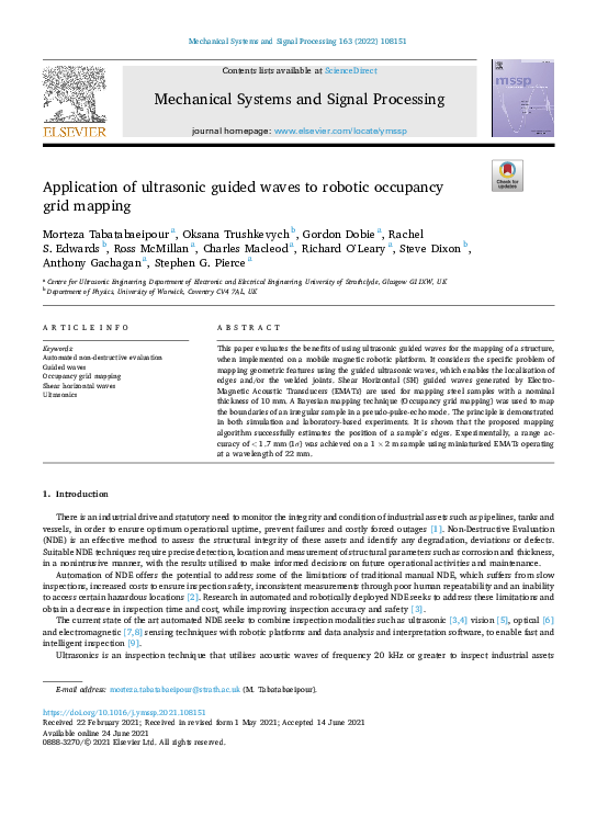 (PDF) Application of ultrasonic guided waves to robotic occupancy grid mapping