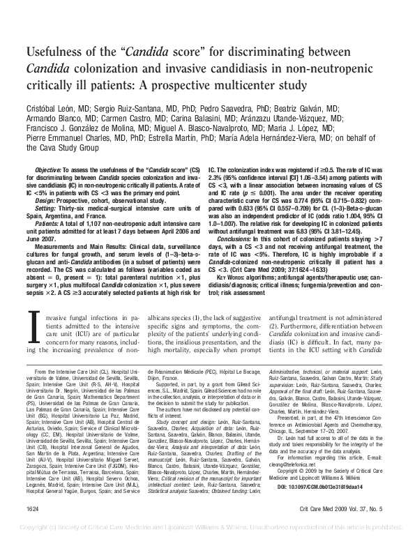 (PDF) Usefulness of the “Candida score” for discriminating between ...