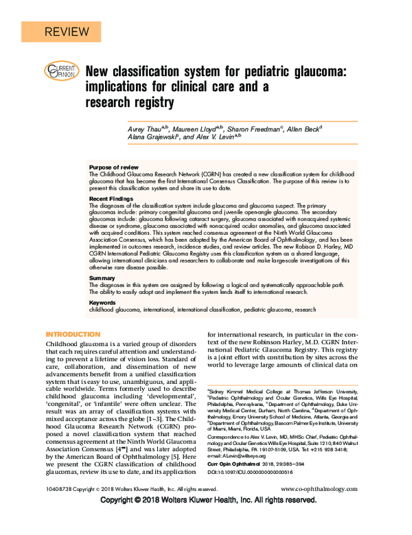 (PDF) New classification system for pediatric glaucoma