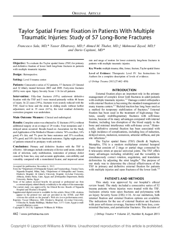 (PDF) Taylor Spatial Frame Fixation in Patients With Multiple Traumatic ...