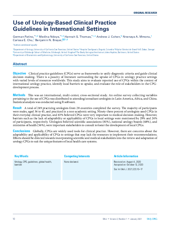 (PDF) Use of Urology-Based Clinical Practice Guidelines in ...
