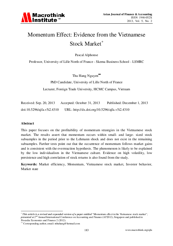 (PDF) Momentum Effect: Evidence from the Vietnamese Stock Market