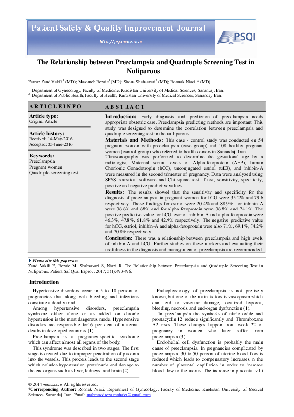 (PDF) The Relationship between Preeclampsia and Quadruple Screening ...