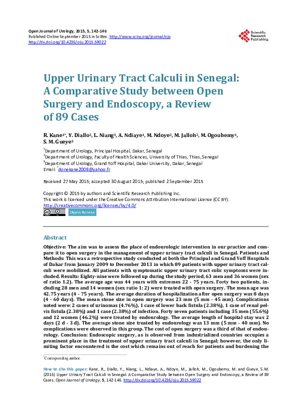 (PDF) Upper Urinary Tract Calculi in Senegal: A Comparative Study ...
