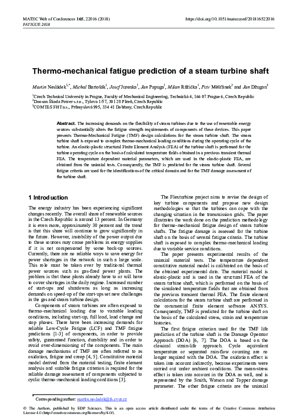 (PDF) Thermo-mechanical fatigue prediction of a steam turbine shaft