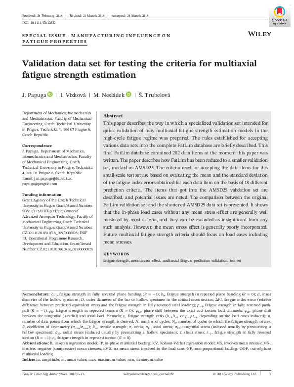 (PDF) Validation data set for testing the criteria for multiaxial ...