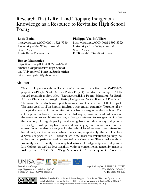 (PDF) Research That Is Real and Utopian: Indigenous Knowledge as a Resource to Revitalise High ...