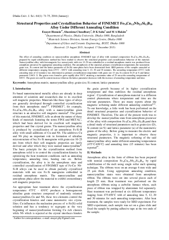 (PDF) Structural Properties and Crystallization Behavior of FINEMET ...