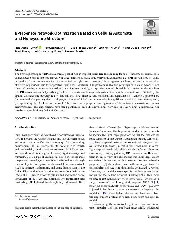 (PDF) BPH Sensor Network Optimization Based on Cellular Automata and Honeycomb Structure