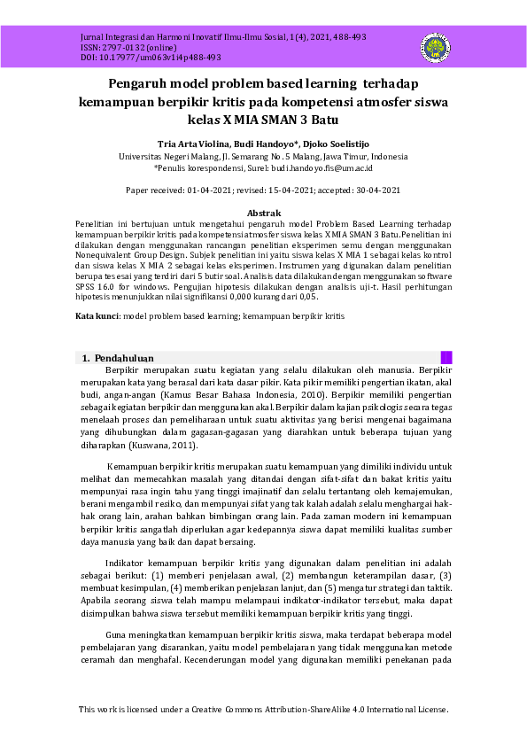 (PDF) Pengaruh model problem based learning terhadap kemampuan berpikir kritis pada kompetensi ...