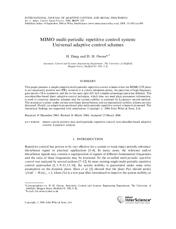 (PDF) MIMO multi-periodic repetitive control system: universal adaptive control schemes