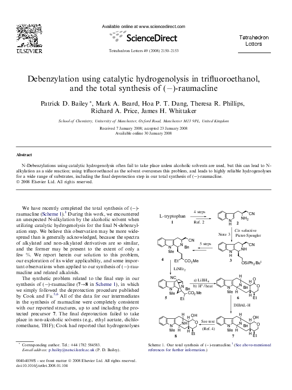 (PDF) Debenzylation using catalytic hydrogenolysis in trifluoroethanol ...
