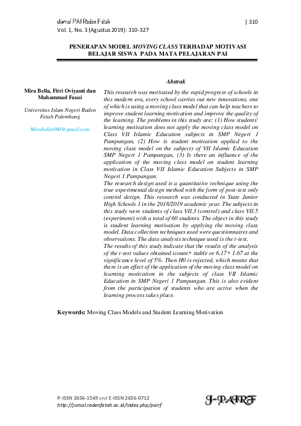 (PDF) Penerapan Model Moving Class Terhadap Motivasi Belajar Siswa Pada ...