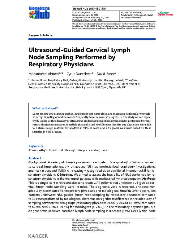 (PDF) Ultrasound-Guided Cervical Lymph Node Sampling Performed by ...