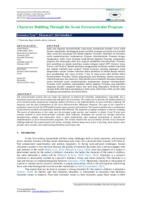 (PDF) Character Building through the Scout Extracurricular Program