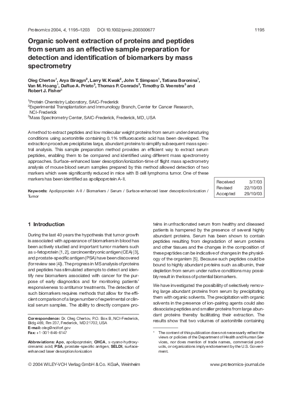 (PDF) Organic solvent extraction of proteins and peptides from serum as ...