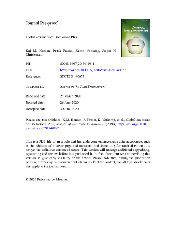 (PDF) Global emissions of Dechlorane Plus