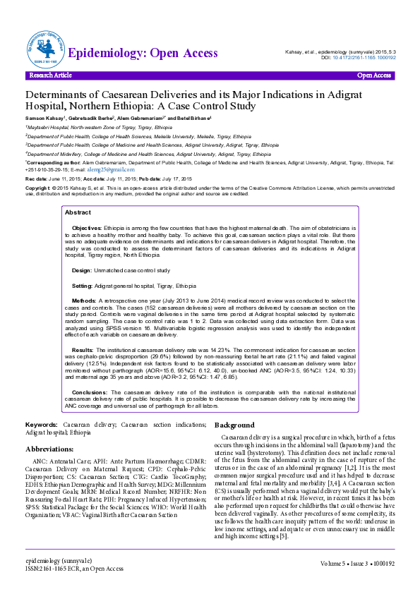 (PDF) Determinants of Caesarean Deliveries and its Major Indications in ...