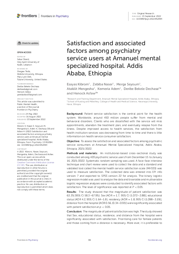 (PDF) Satisfaction and associated factors among psychiatry service ...