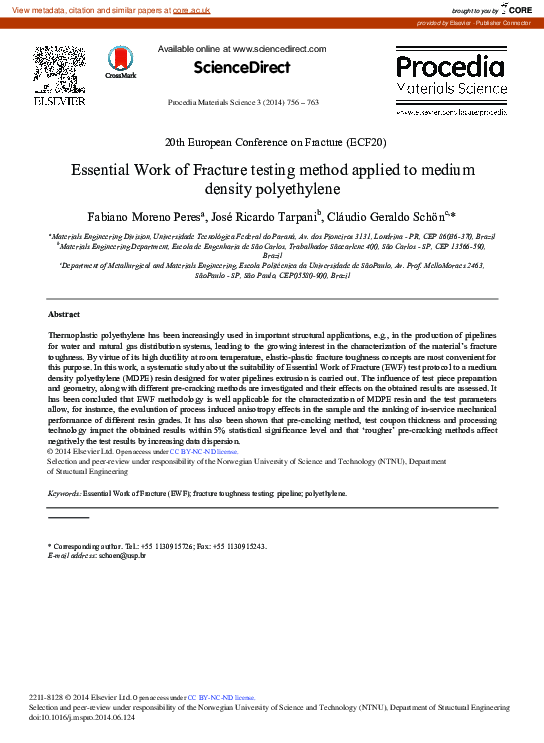 (PDF) Fracture characterization of high-density polyethylene pipe materials using the $$J$$ J ...