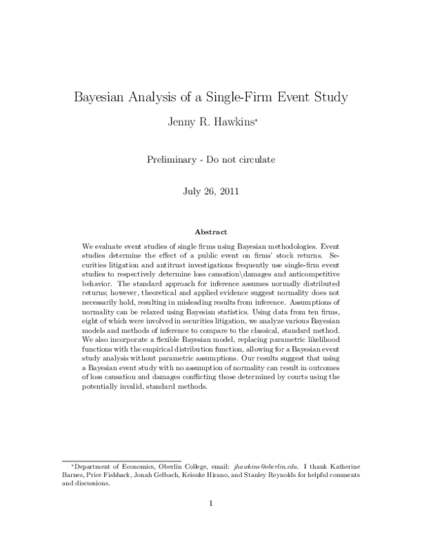 (PDF) Bayesian Analysis of a Single Firm Event Study | Jenny Rae ...