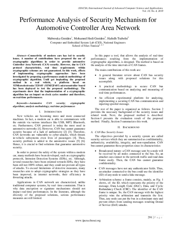 (PDF) Performance Analysis of Security Mechanism for Automotive Controller Area Network