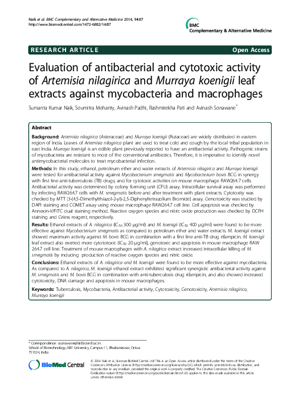 (PDF) Evaluation of antibacterial and cytotoxic activity of Artemisia ...