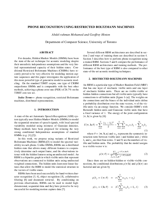 (PDF) Phone recognition using Restricted Boltzmann Machines | Abdelrahman Mohamed - Academia.edu