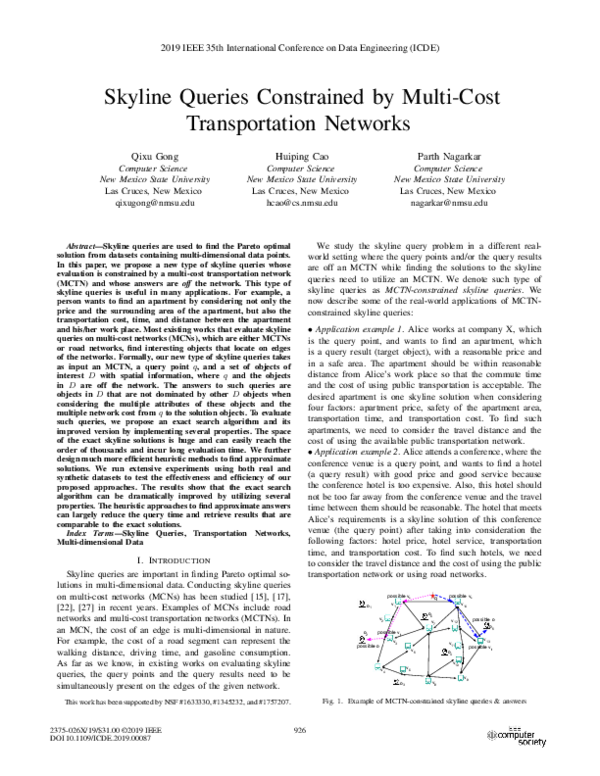 Pdf Skyline Queries Constrained By Multi Cost Transportation Networks Huiping Cao 