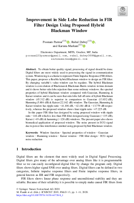 Pdf Improvement In Side Lobe Reduction In Fir Filter Design Using