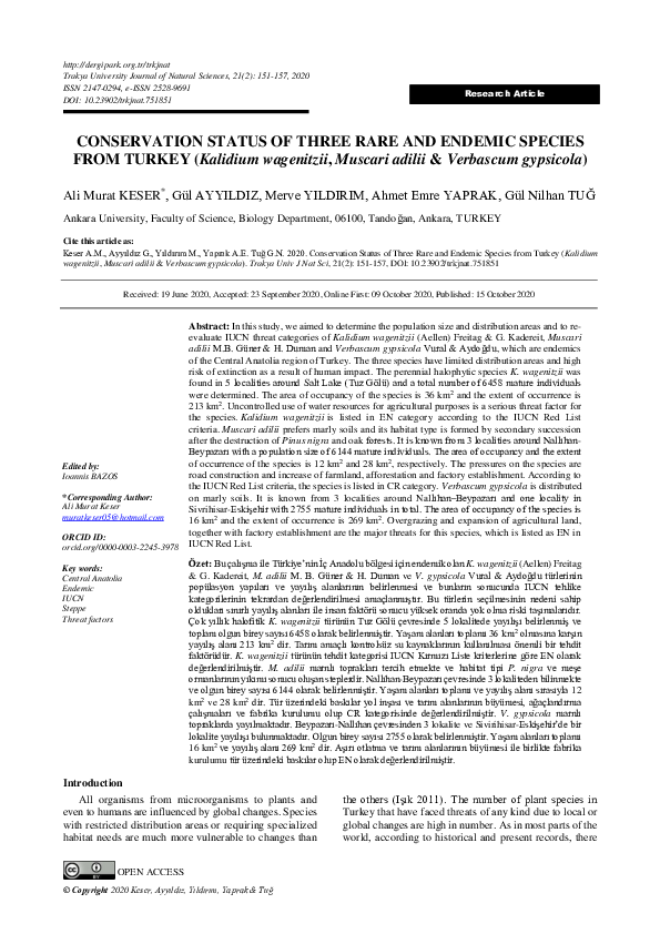 (PDF) Conservation Status of Three Rare and Endemic Species from Turkey ...
