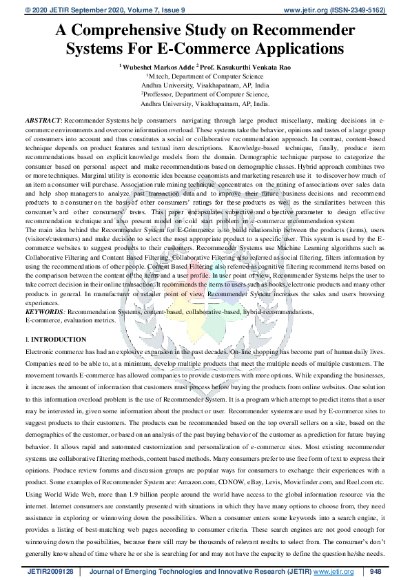 (PDF) A Comprehensive Study on Recommender Systems For E-Commerce ...